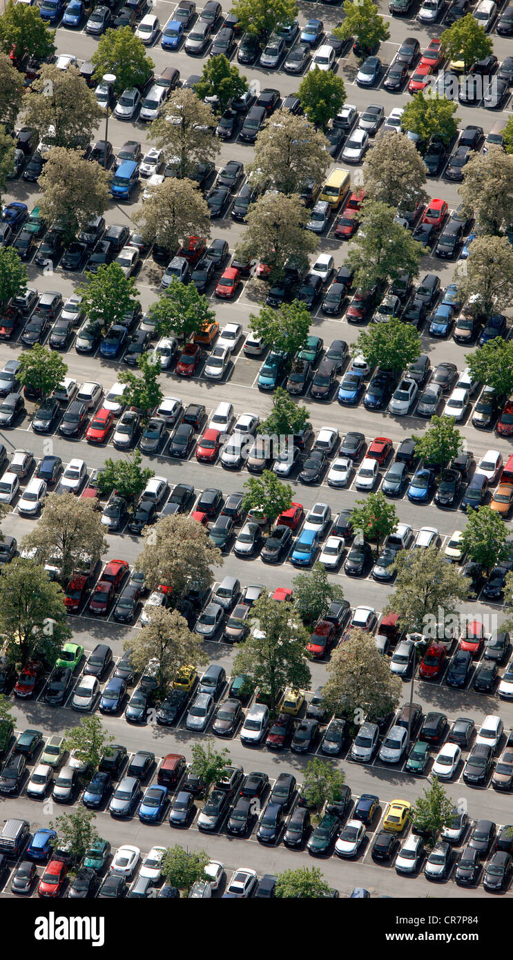 Aerial view, parking site for the VW factory workers, Volkswagen plant ...