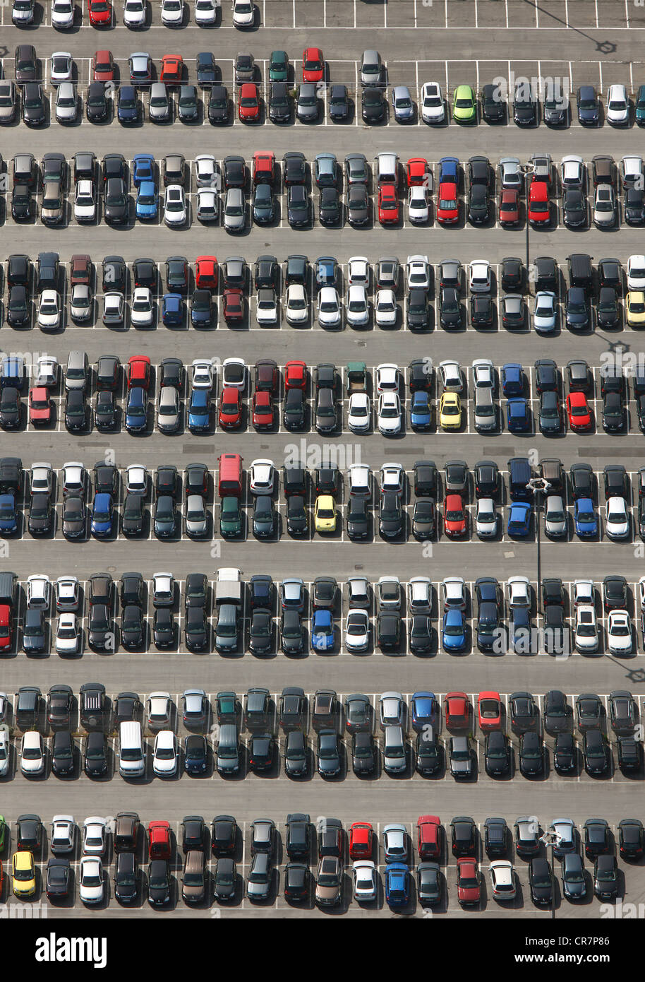 Aerial view, parking site for the VW factory workers, Volkswagen plant ...