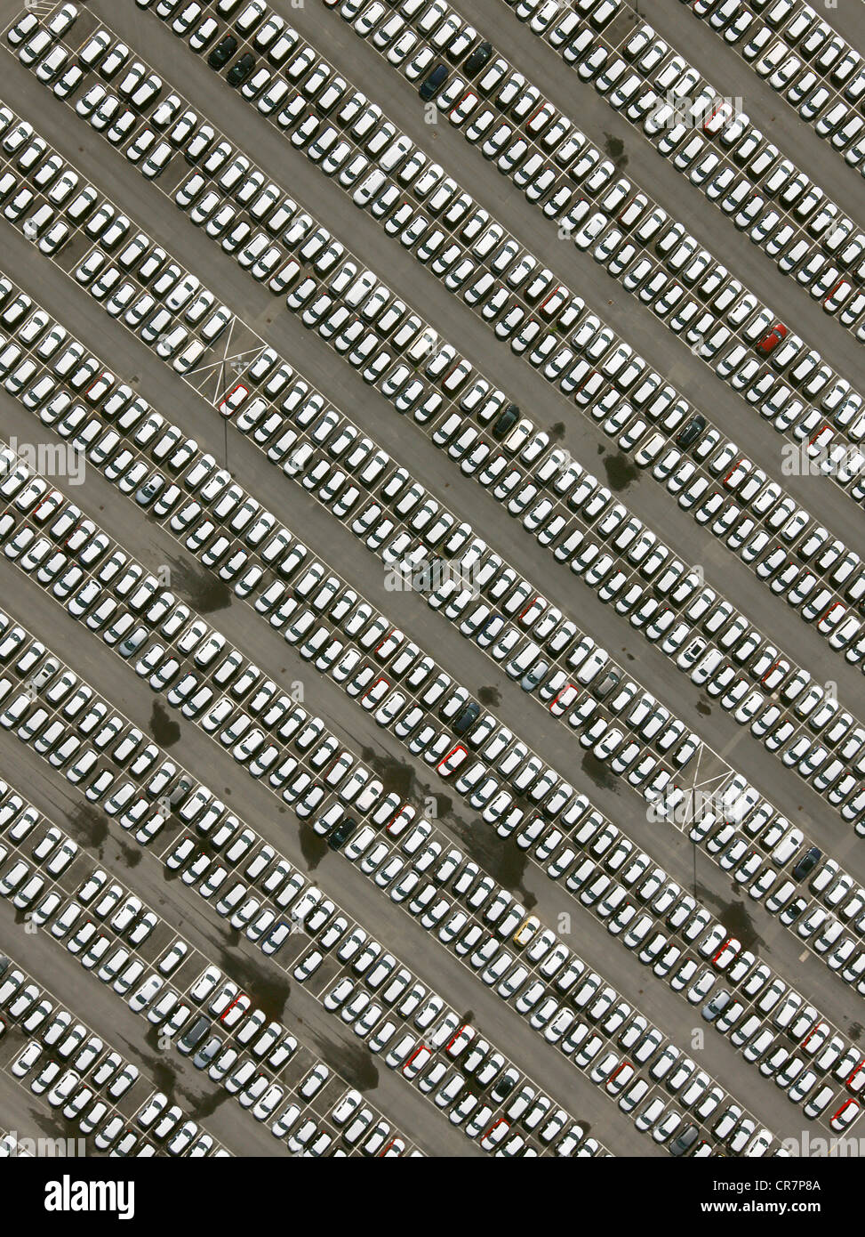Aerial view, new cars, VW factory parking site, Volkswagen plant ...