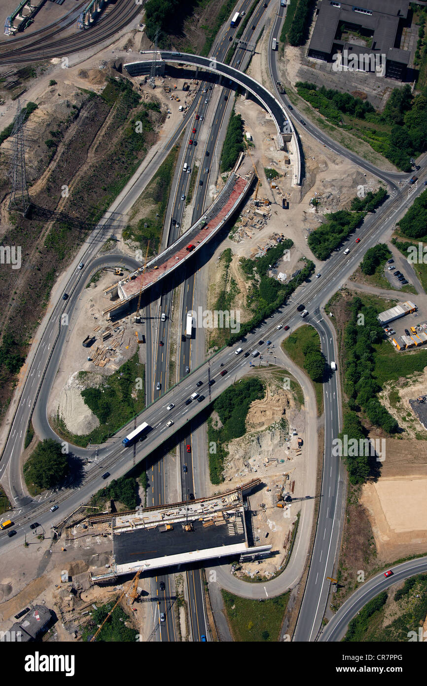 Aerial view, A40 motorway, reconstruction of the B1 motorway, area of ...