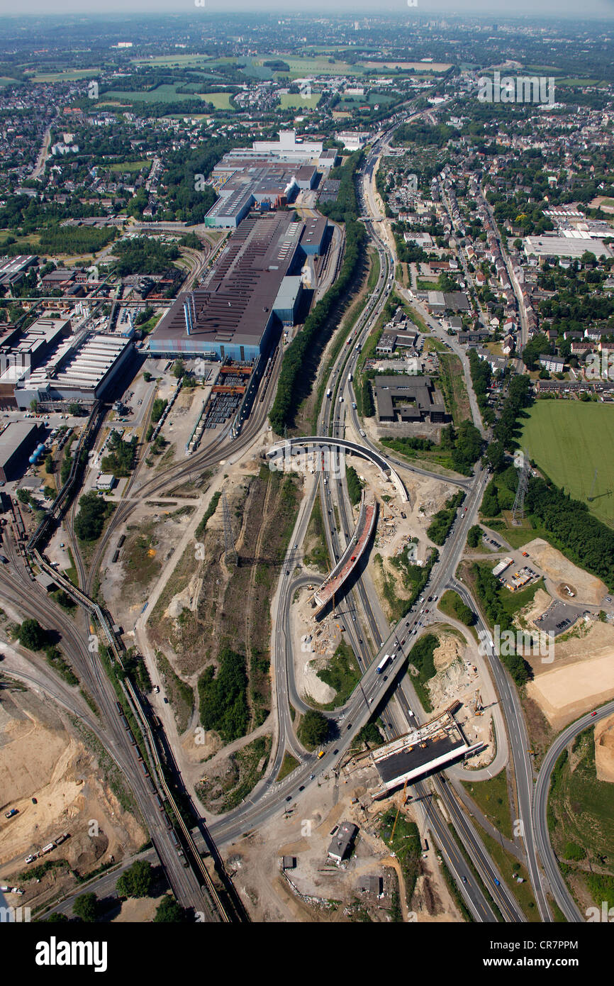 Aerial view, A40 motorway, reconstruction of the B1 motorway, area of ...
