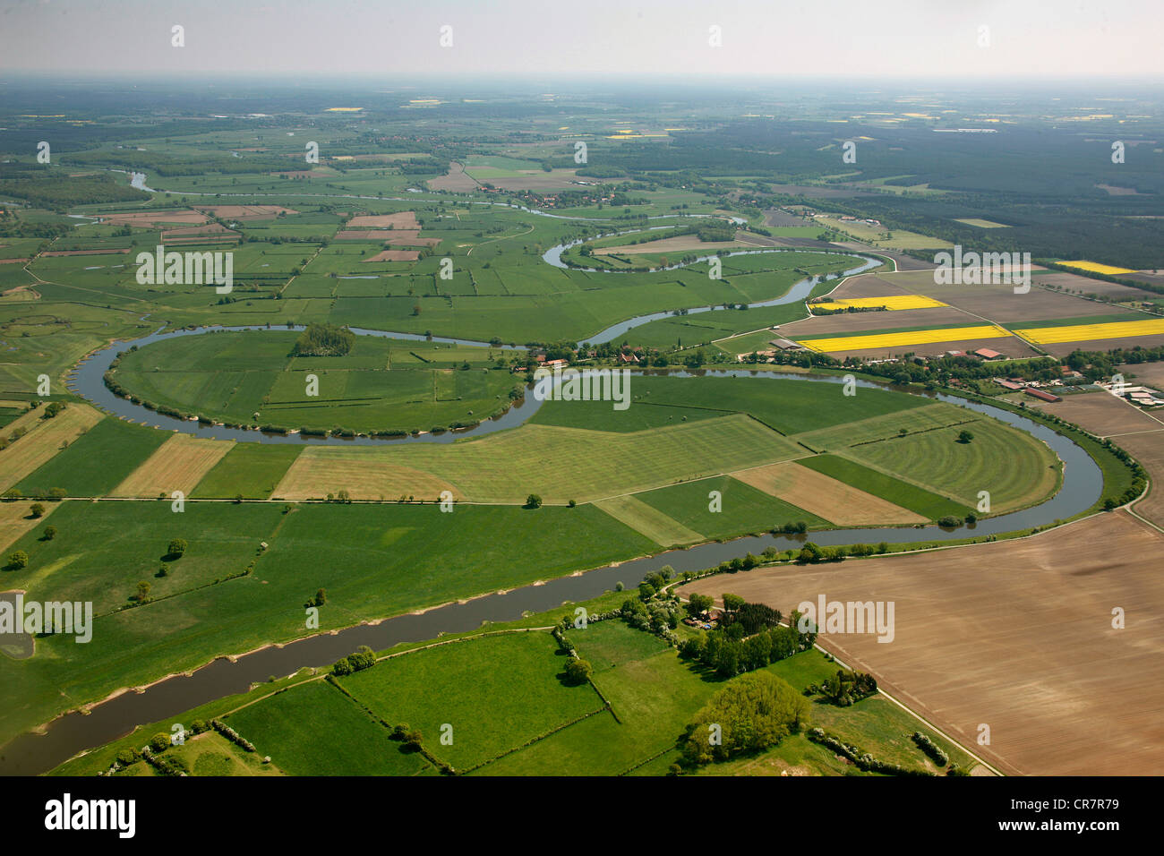 Aerial view, loop of the Aller River, riverscape, Soltau-Fallingbostel ...