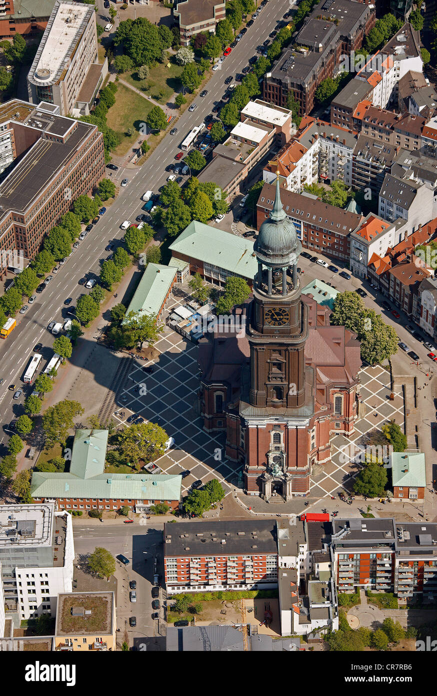 Aerial view, landmark main protestant church St. Michaelis Church or ...