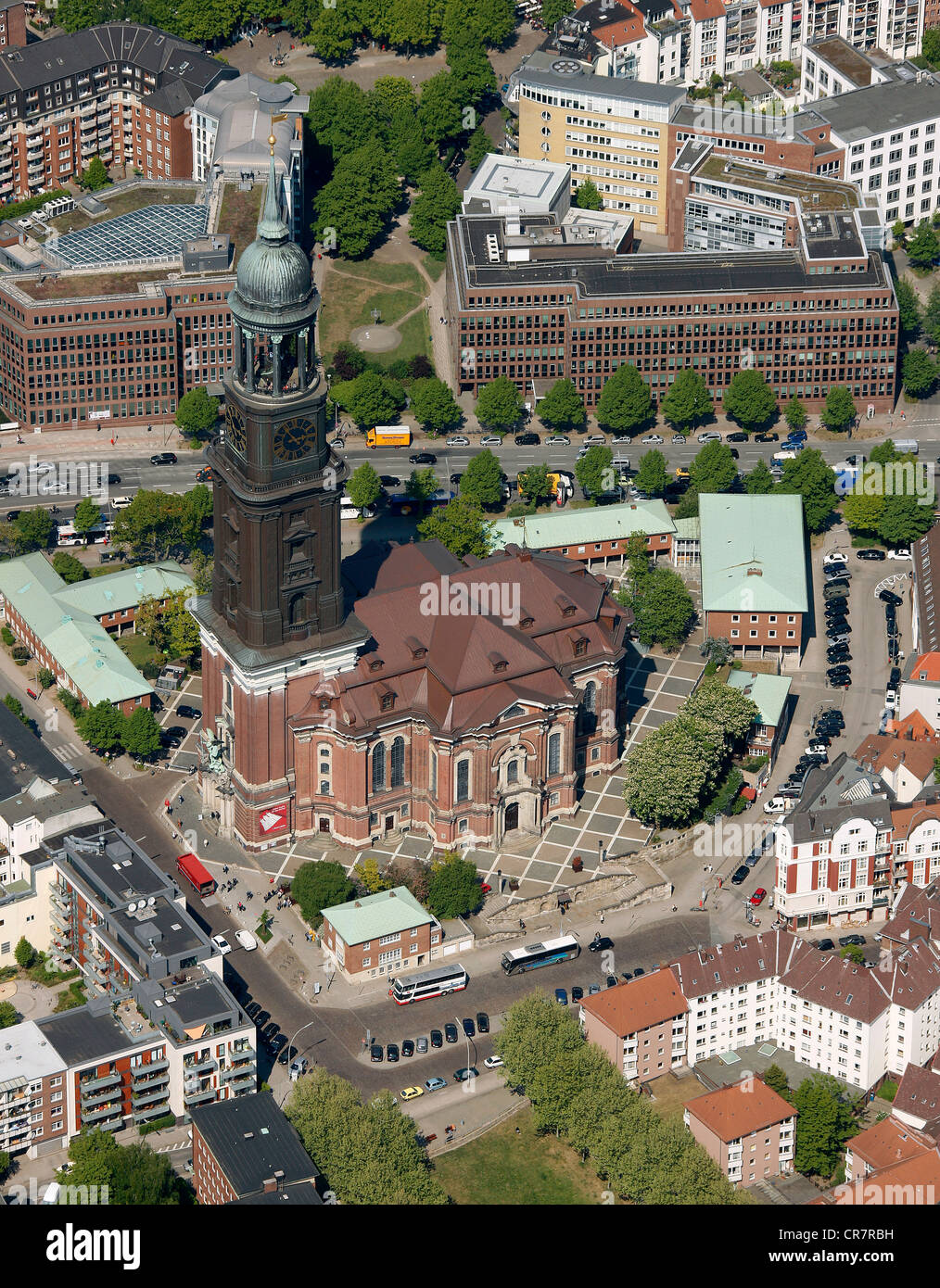 Aerial view, landmark main protestant church St. Michaelis Church or ...