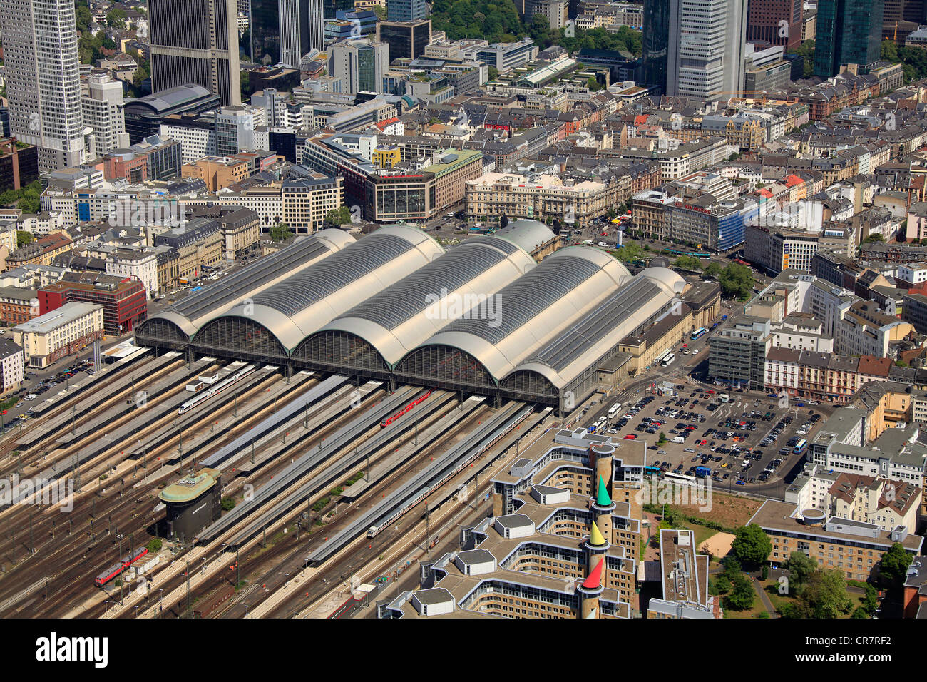 Aerial view, main station, central startion quarter, Frankfurt am Main ...