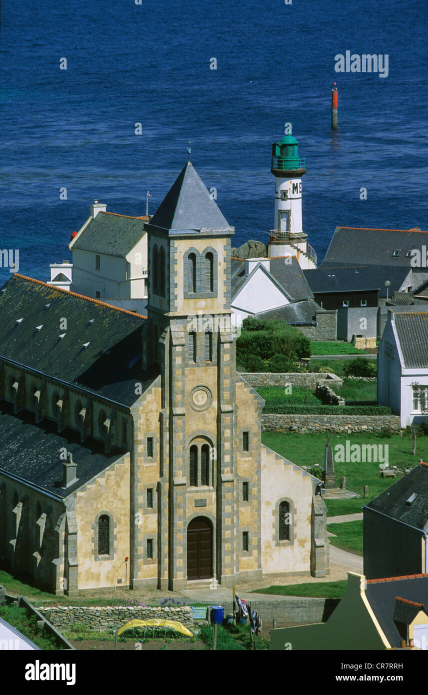France, Finistere, Iroise Sea, Ile de Sein, the Pointe du Raz (aerial ...