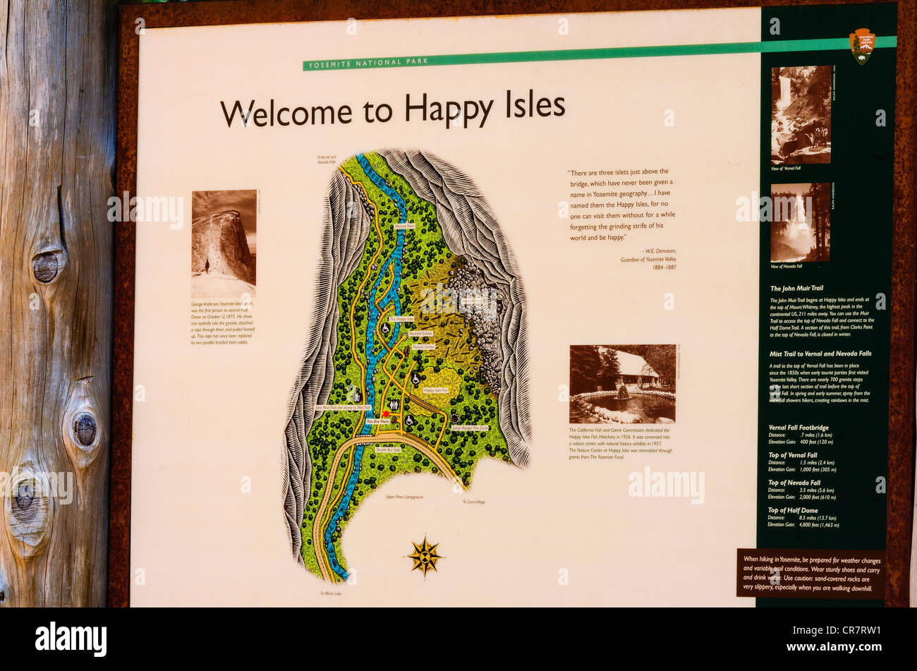 Happy Isles interpretive sign, Yosemite National Park, California USA ...