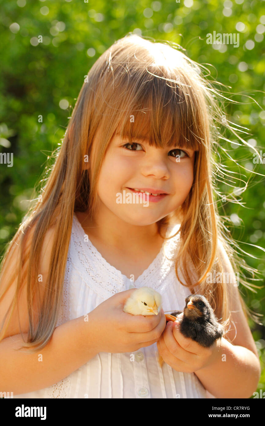 Little girl and chicks Stock Photo - Alamy
