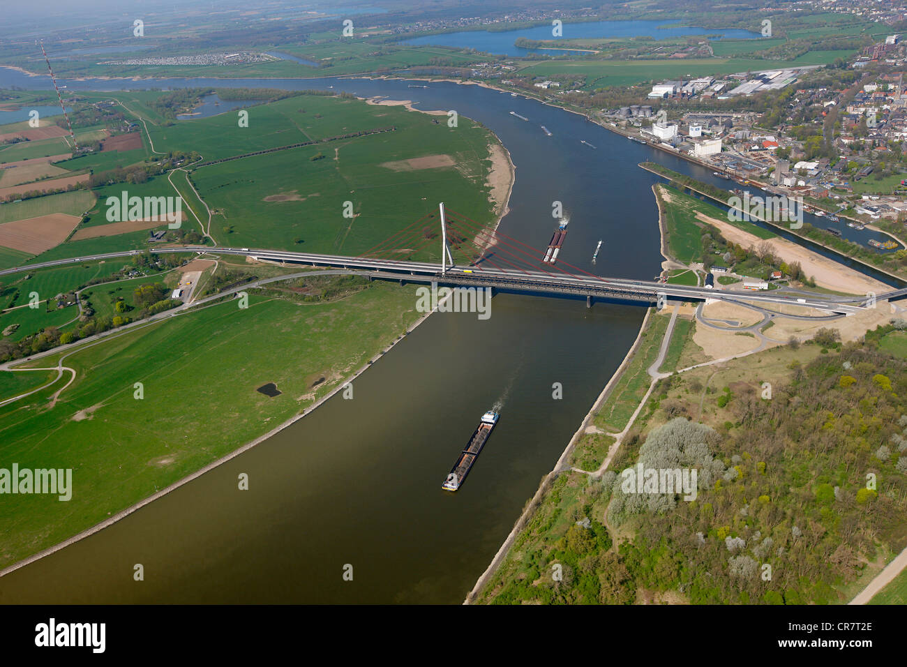 Aerial view, Lippe estuary, Lippe conversion, construction site, Rhine ...