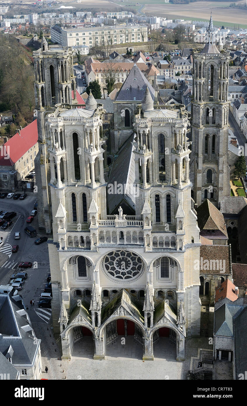 France, Aisne, Laon, the Notre Dame cathedral (aerial view Stock Photo ...