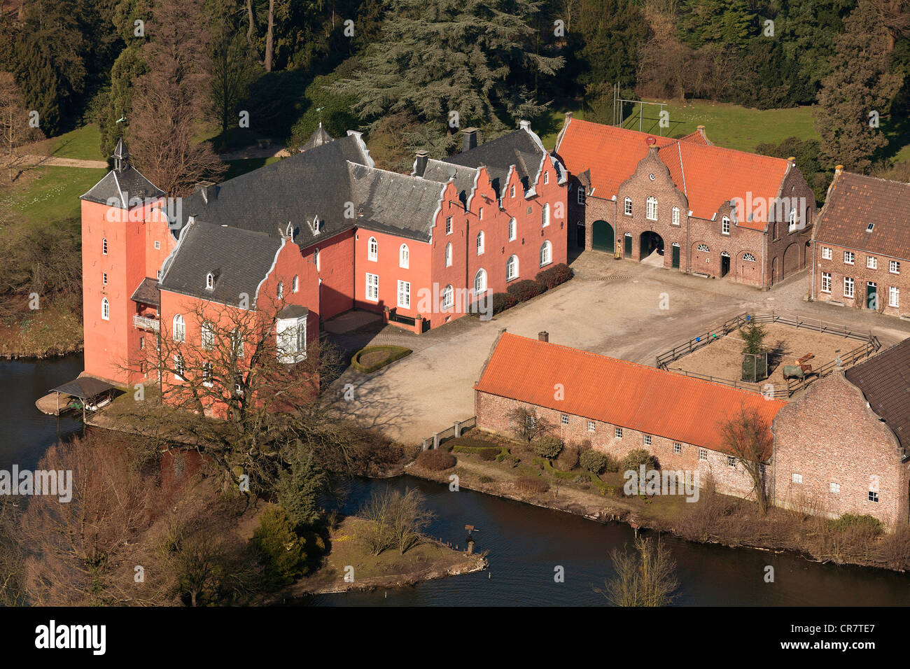 Aerial view, Schloss Bloemersheim castle, Neukirchen-Vluyn, Lower Rhine ...