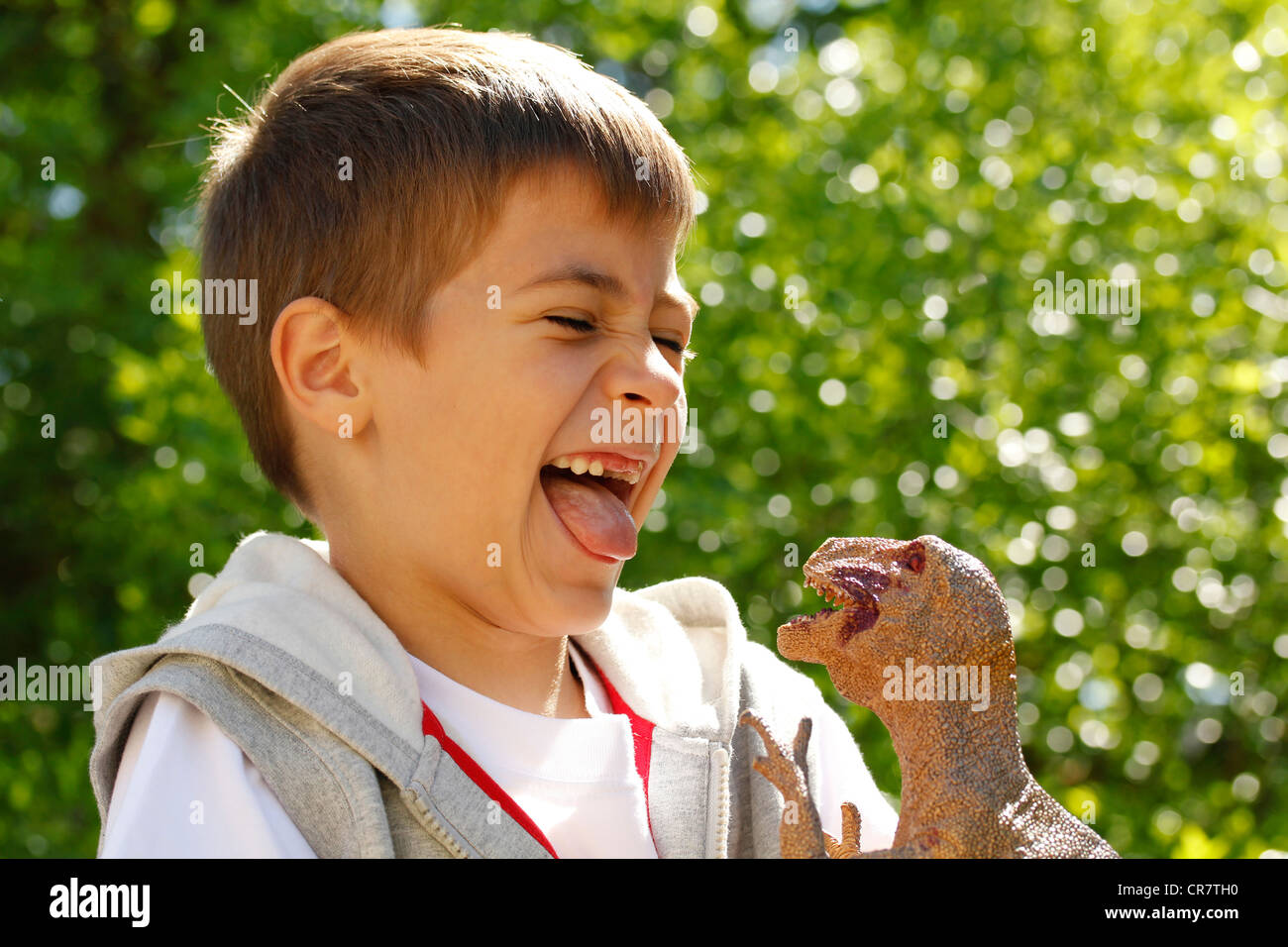 Little boy and Tirannosaurus rex Stock Photo - Alamy