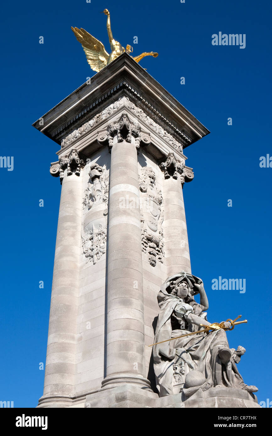 France, Paris, Pont Alexandre III, statue made by Jules Felix Coutant ...