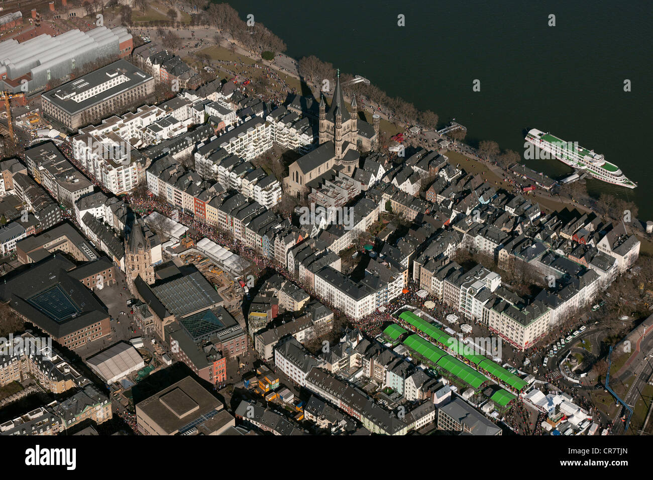 Aerial view, street carnival on Heumarkt square, old town, Cologne ...