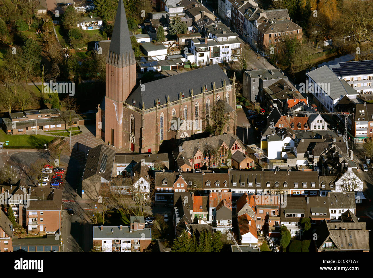 Aerial view, Liebfrauen Kirche Church, Goch, Lower Rhine region, North ...
