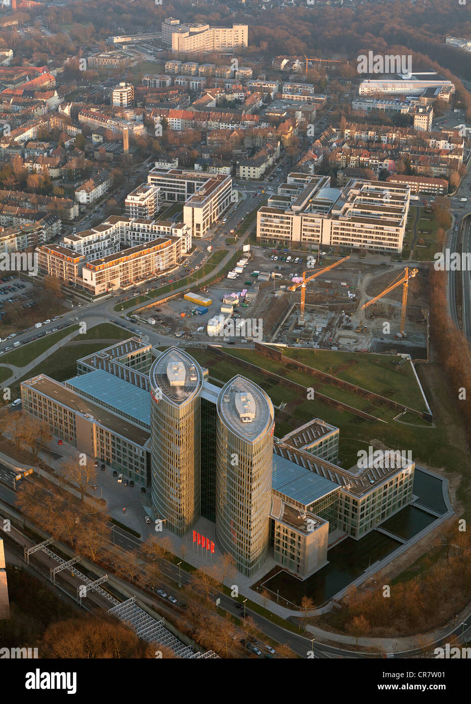 Aerial view, EON Ruhrgas headquarters, Gruga, Essen, Ruhrgebiet region ...