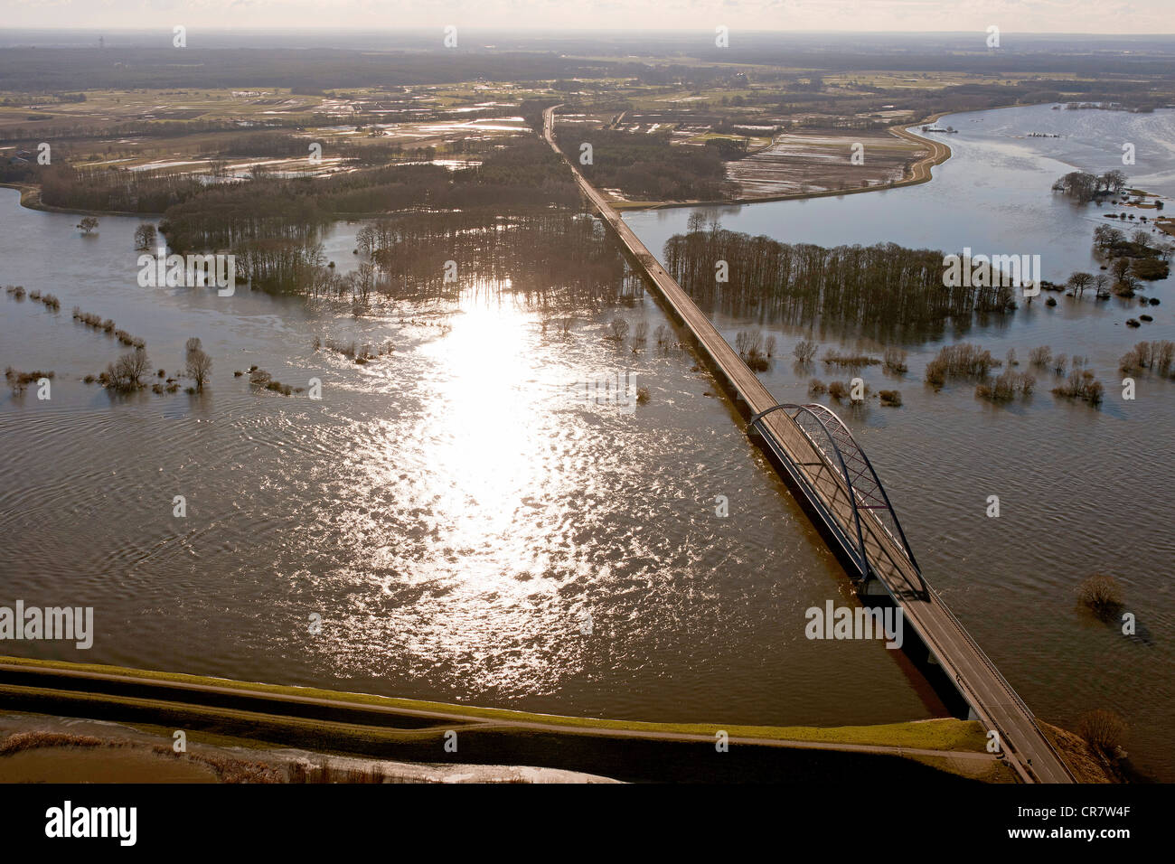 Aerial view, Doemitz, Hitzacker, Elbebruecke, bridge over the Elbe ...