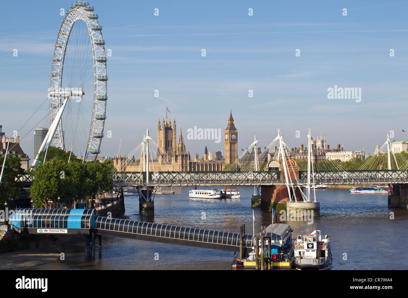 View west from Waterloo Bridge along the River Thames over the London ...