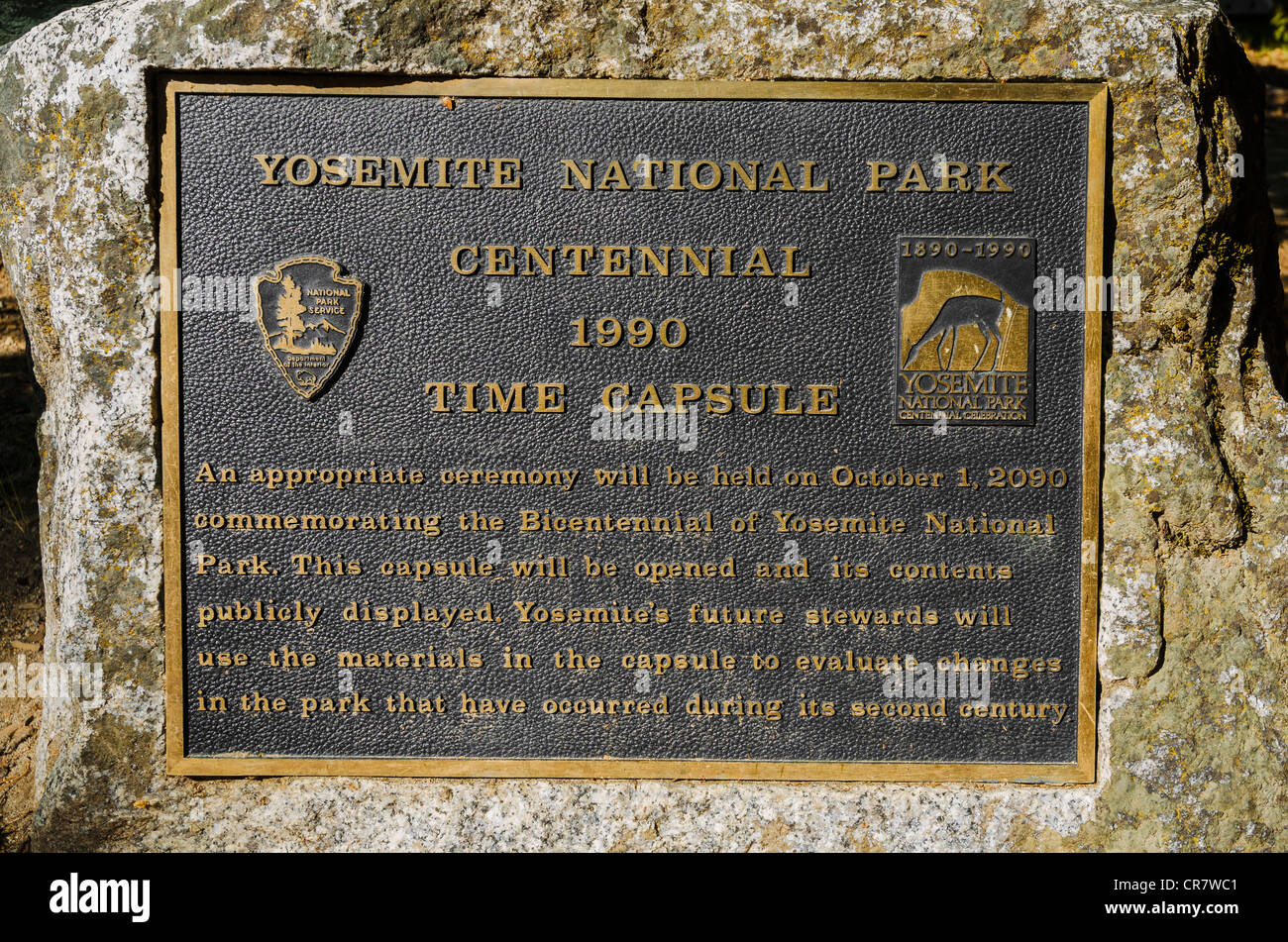 Centennial plaque in Yosemite Village, Yosemite National Park ...