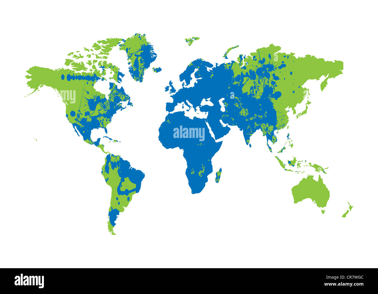 Grunge blue and green earth map with ink splat elements Stock Photo - Alamy