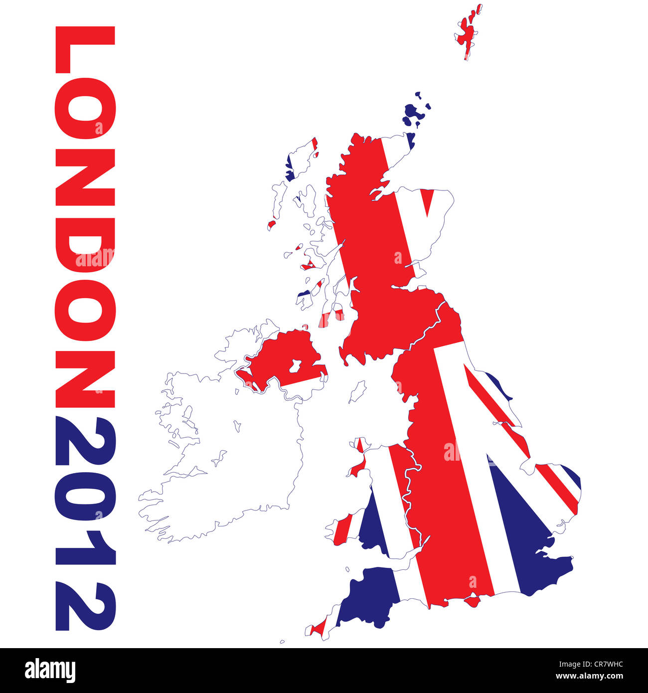 Map of britain with London 2012 text and union flag Stock Photo - Alamy