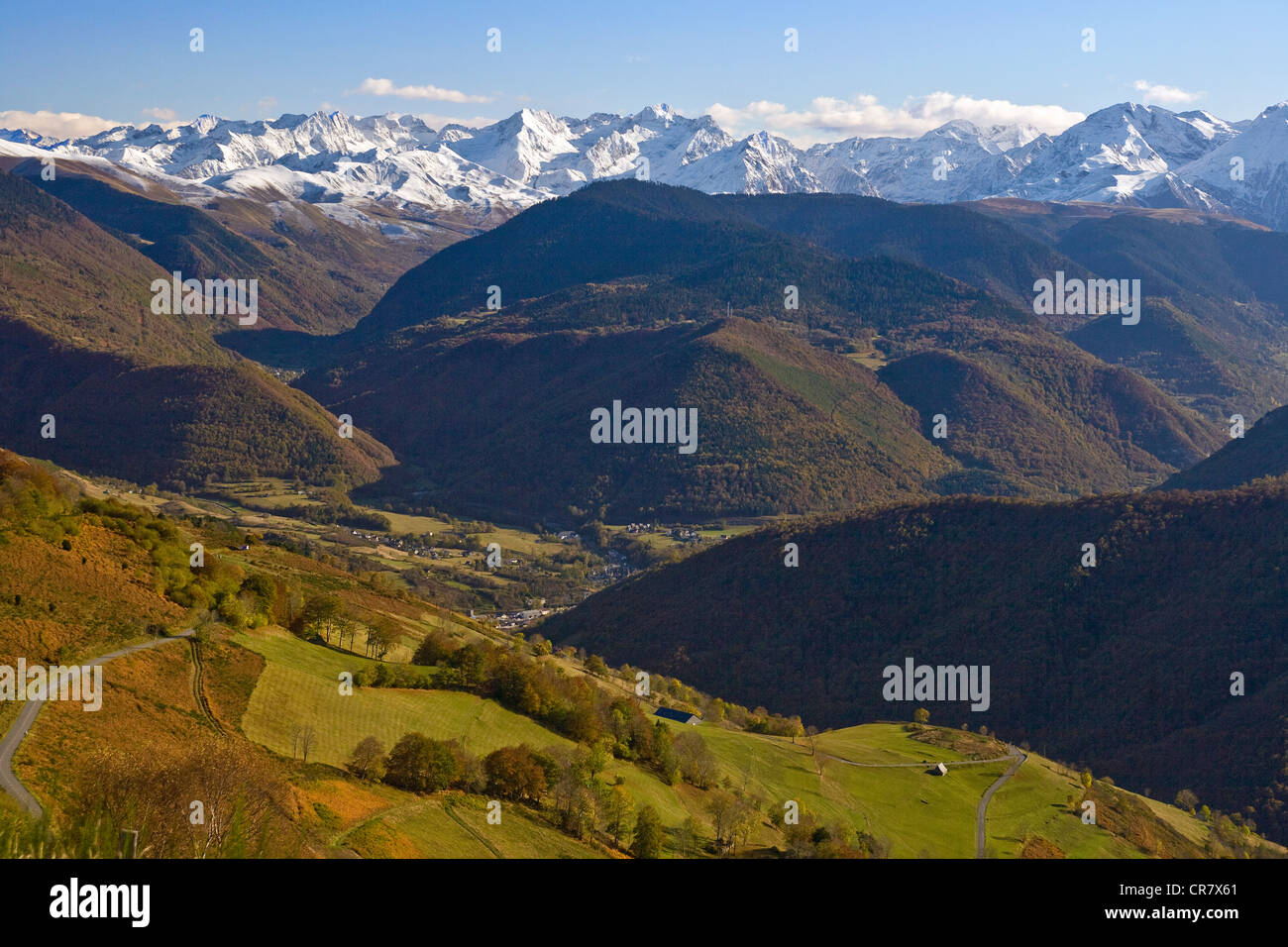 France, Hautes Pyrenees, Aure valley and the Pyrenees views from the ...