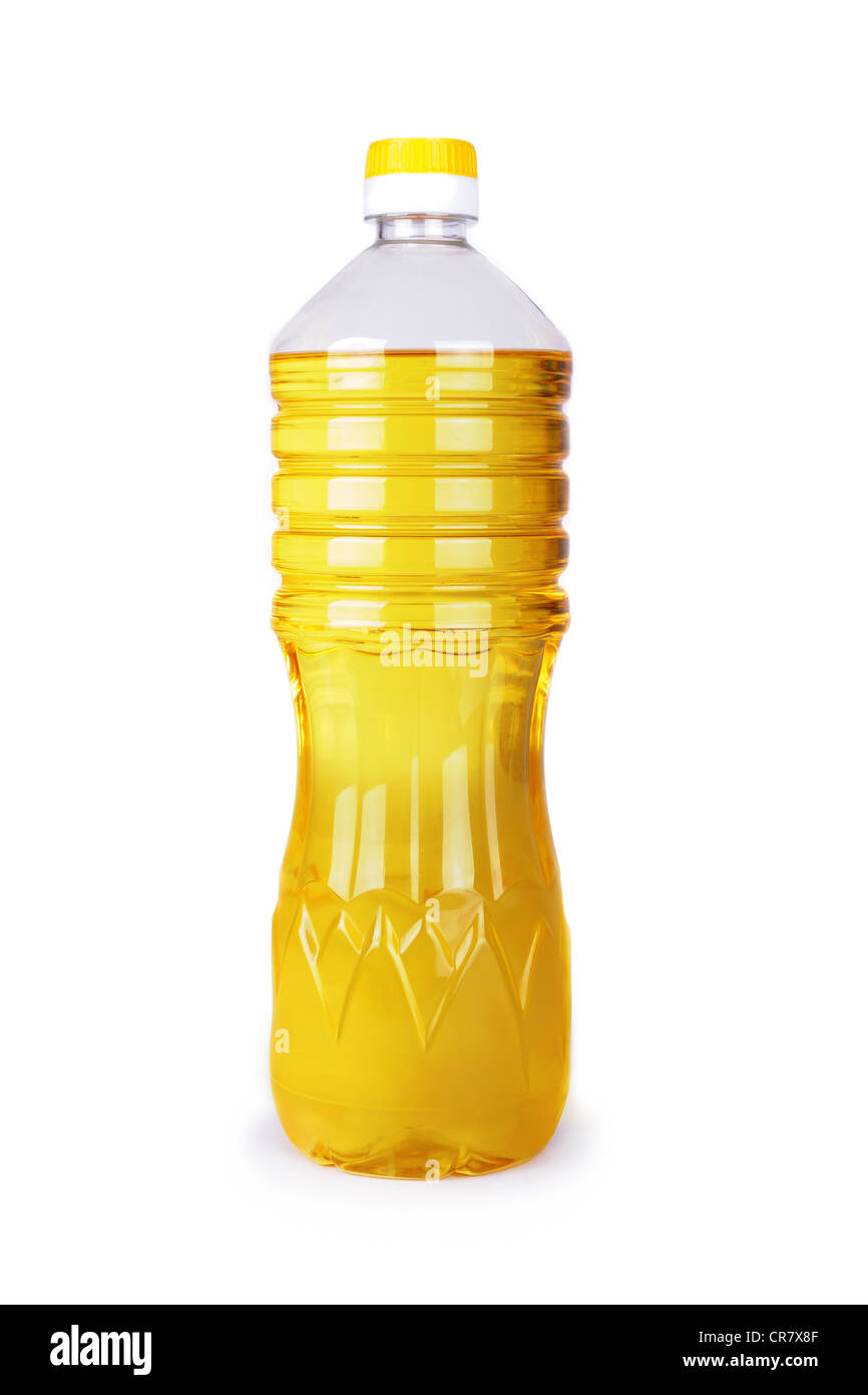 Oil in a bottle isolated on a white background Stock Photo - Alamy