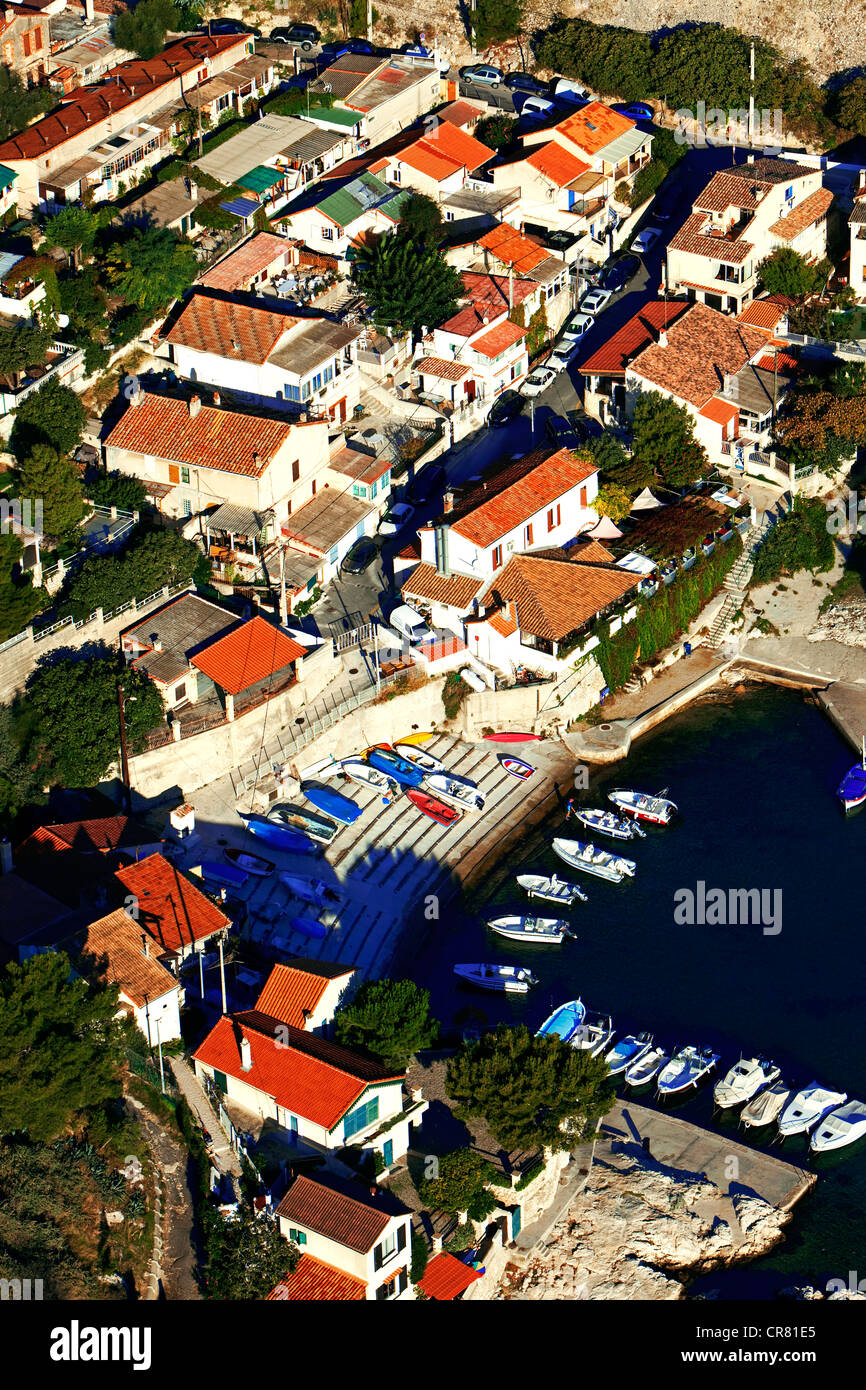 France, Bouches du Rhone, Cote Bleue, Le Rove, Niolon, harbour (aerial ...