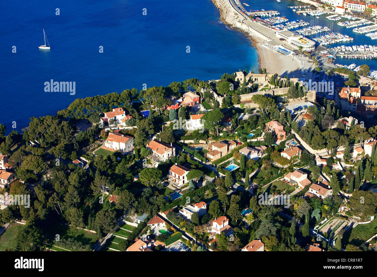 France, Bouches du Rhone, Cassis, the castle, the port and beach of ...