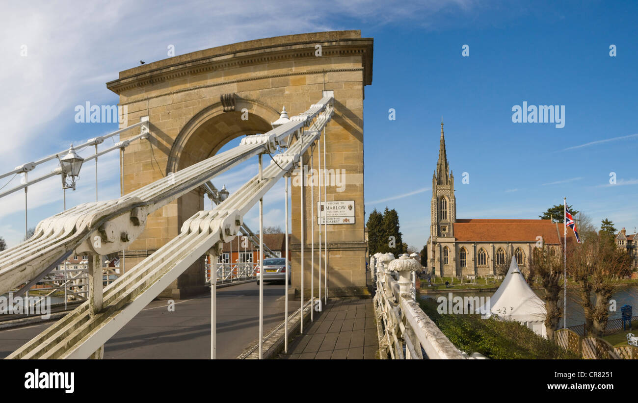 Marlow Suspension Bridge and All Saints Church by Thames river, Marlow ...