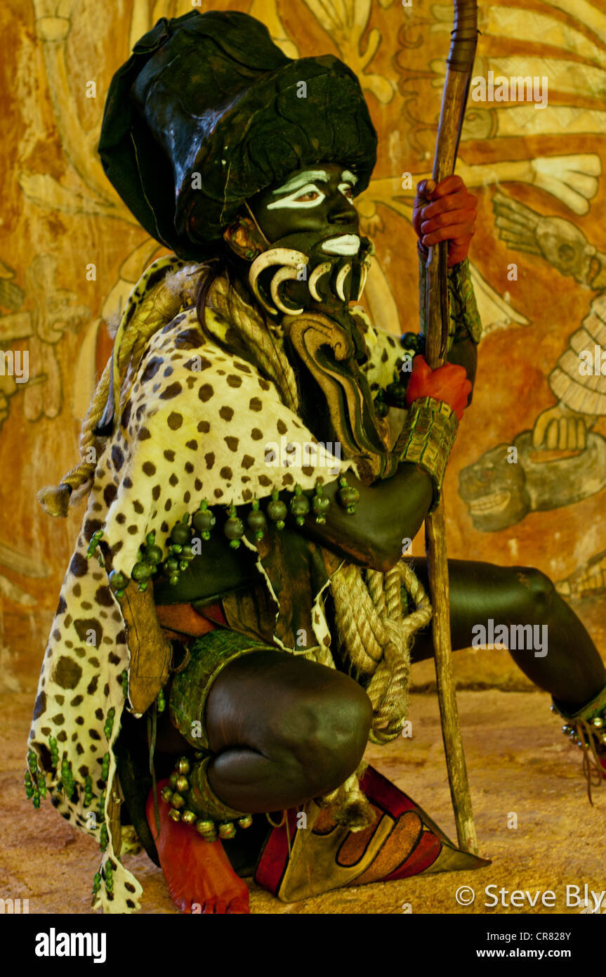 A Maya Actor/Dancer Ek Chuah (Lord of Cacao) in costume performing a ...