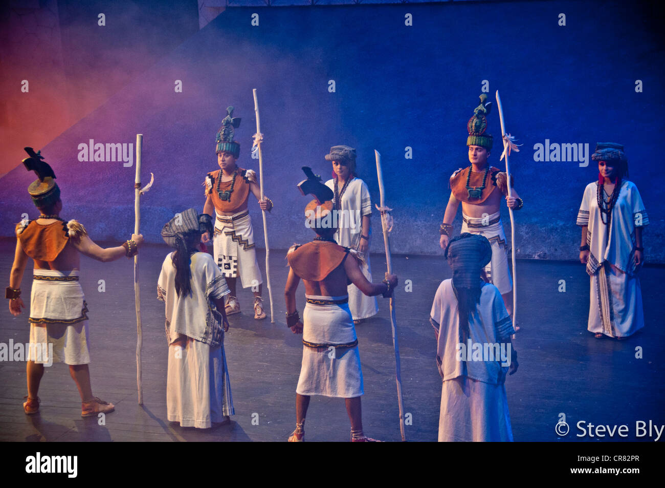 Maya dancers preforming a folklore dance at Xcaret Park, Riviera Maya ...