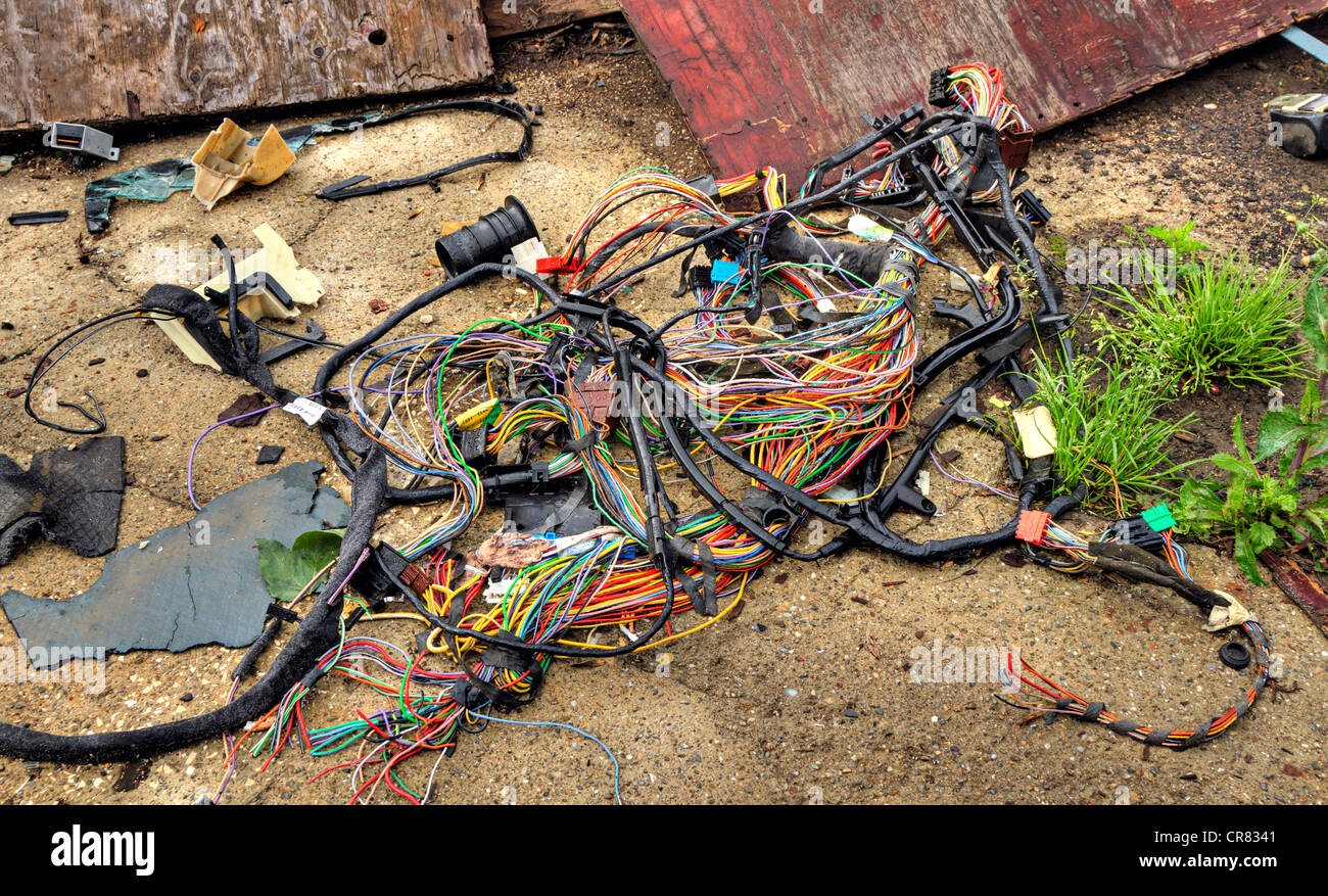 Cables, destruction, abandoned factory Stock Photo - Alamy