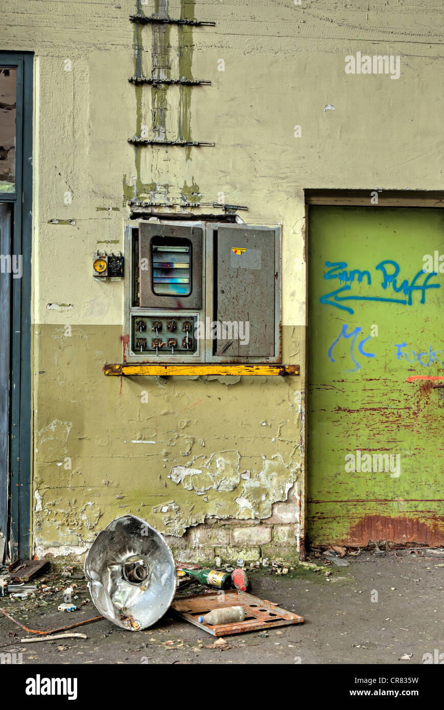 Electrical distribution board, broken lamp, destruction, abandoned ...