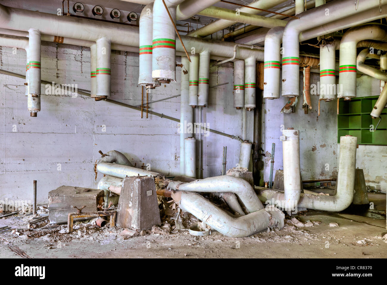 Pipes, destruction, abandoned factory Stock Photo - Alamy