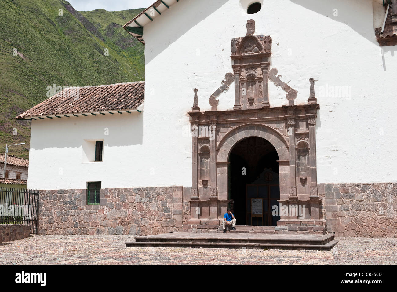 Peru, Cuzco Province, Huaro, the facade of the church covered of ...