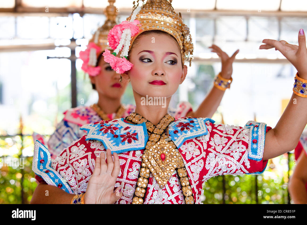 Thailand, Bangkok, Siam square, the Erawan shrine, traditional dancer ...
