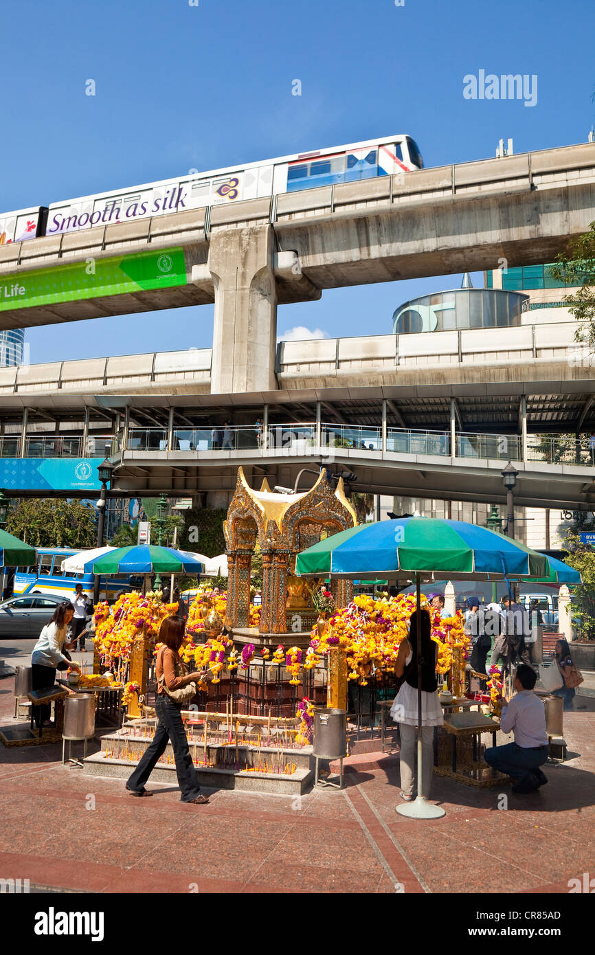 Thailand, Bangkok, Siam square, the Erawan shrine and BTS Skytrain ...