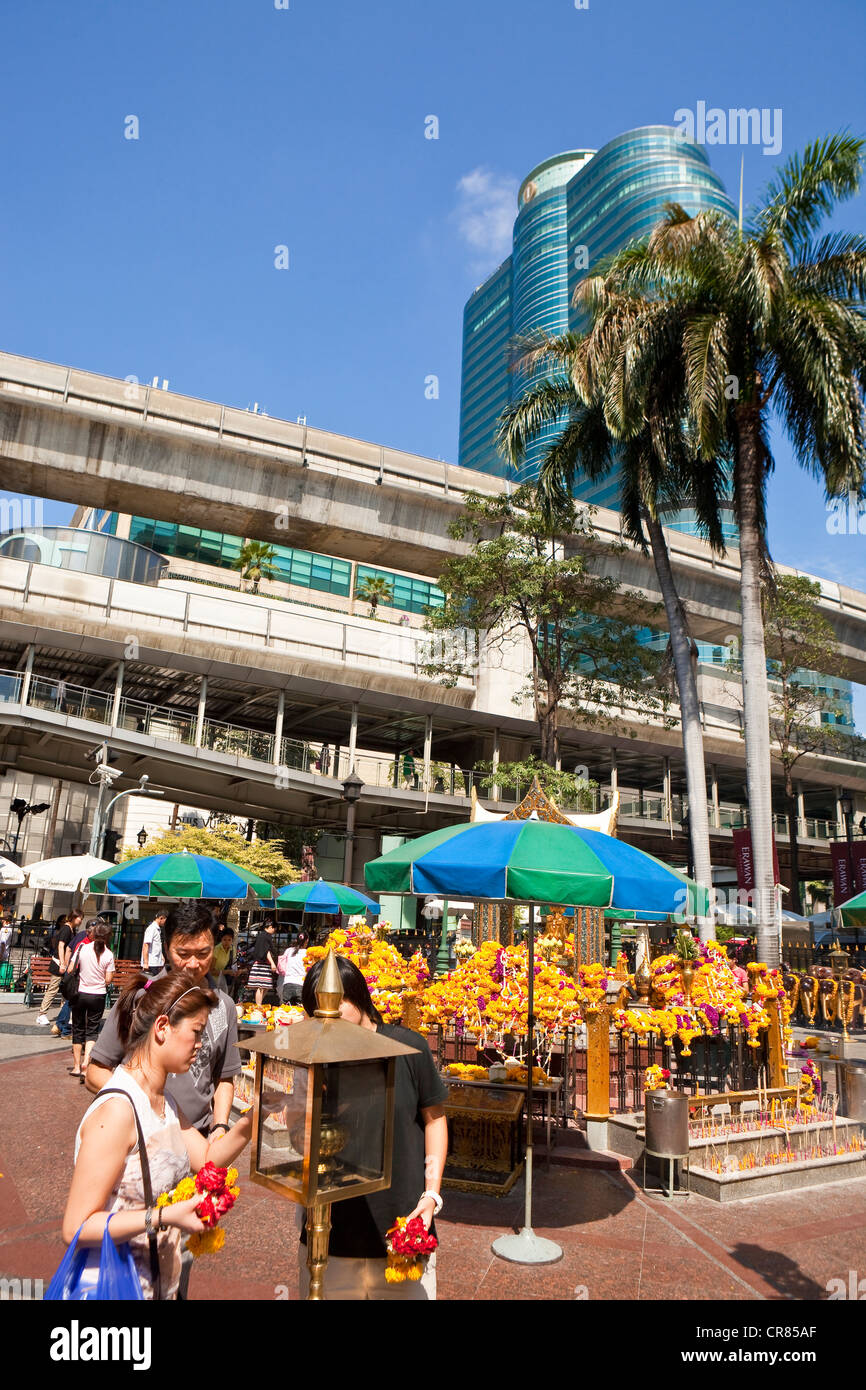 Thailand, Bangkok, Siam Square, the Erawan Sanctuary and the BTS aerial ...