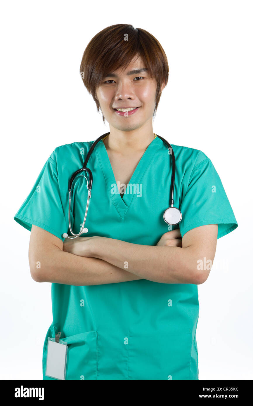 Healthcare worker medical occupation smiling happy green scrubs ...