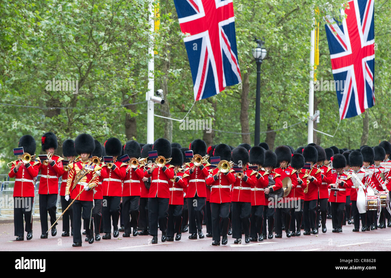 The Band of the Coldstream Guards marches to the Trooping the Colour ...