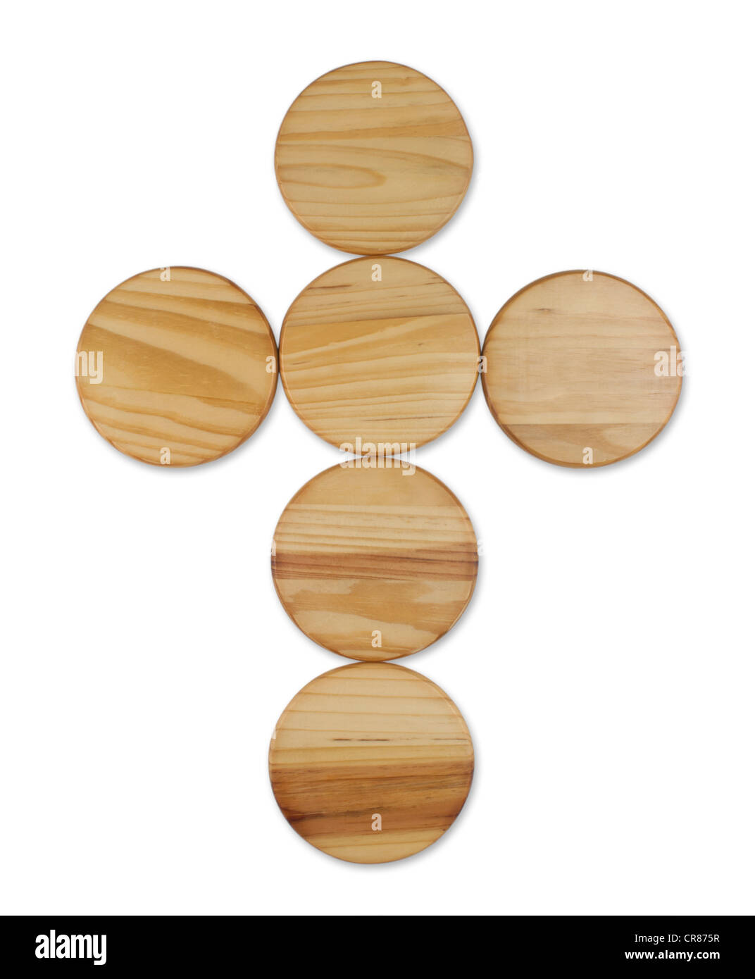 Cross made out of wood circles Stock Photo - Alamy