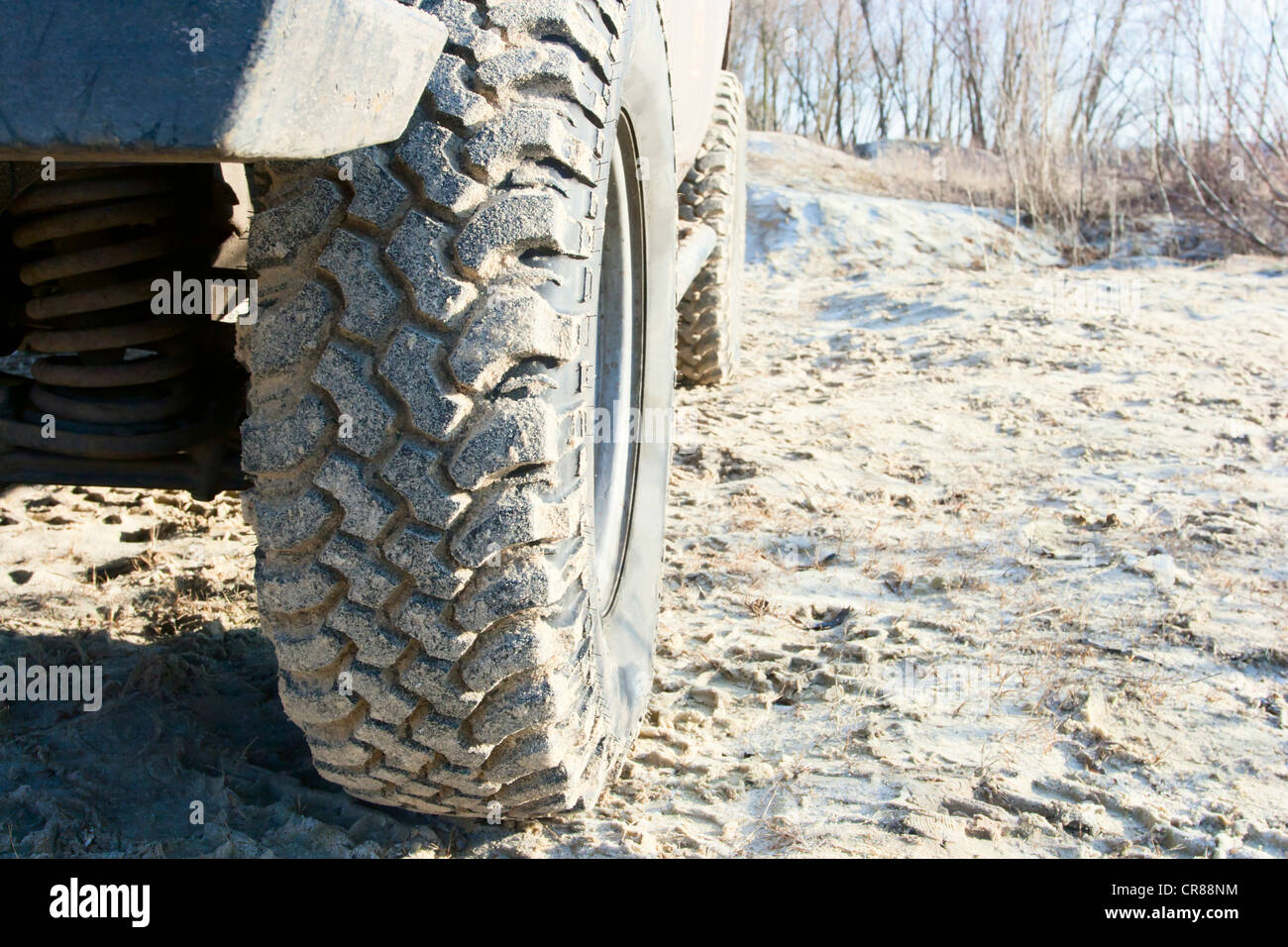 Off-road tire. The aggressive tread pattern. Installed on the Niva SUV ...