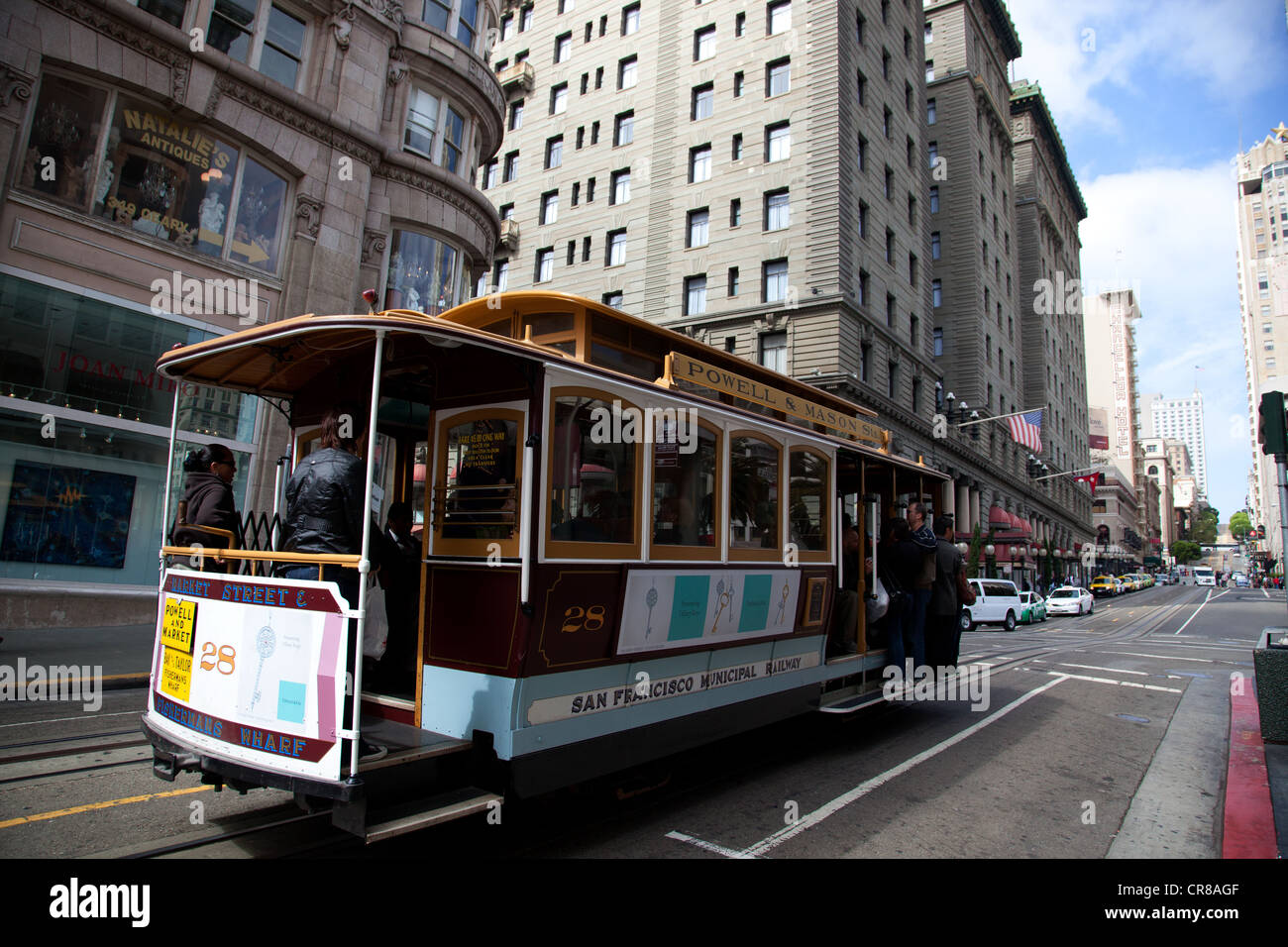 Cable car moving on tracks in USA California San Francisco Stock Photo ...