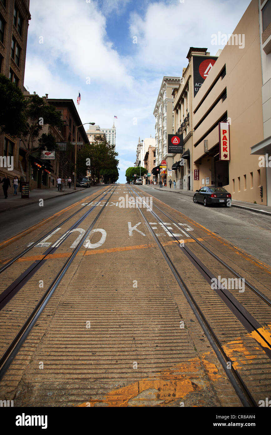 Tracks of cable cars on the roads of USA California San Francisco Stock ...