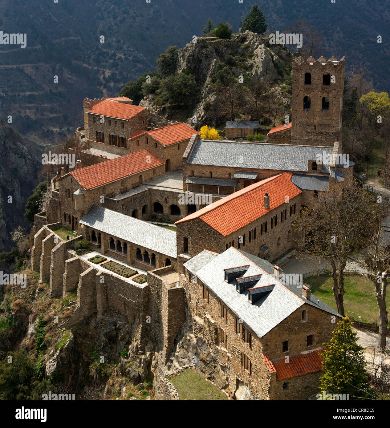 France, Pyrenees Orientales, abbey of Saint Martin du Canigou Stock ...