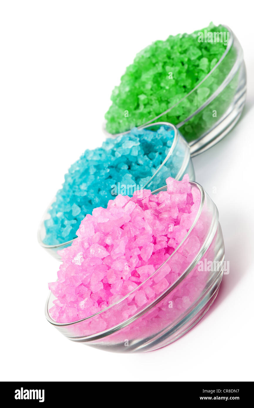 Sea color salt in glasses. Isolated on white Stock Photo - Alamy