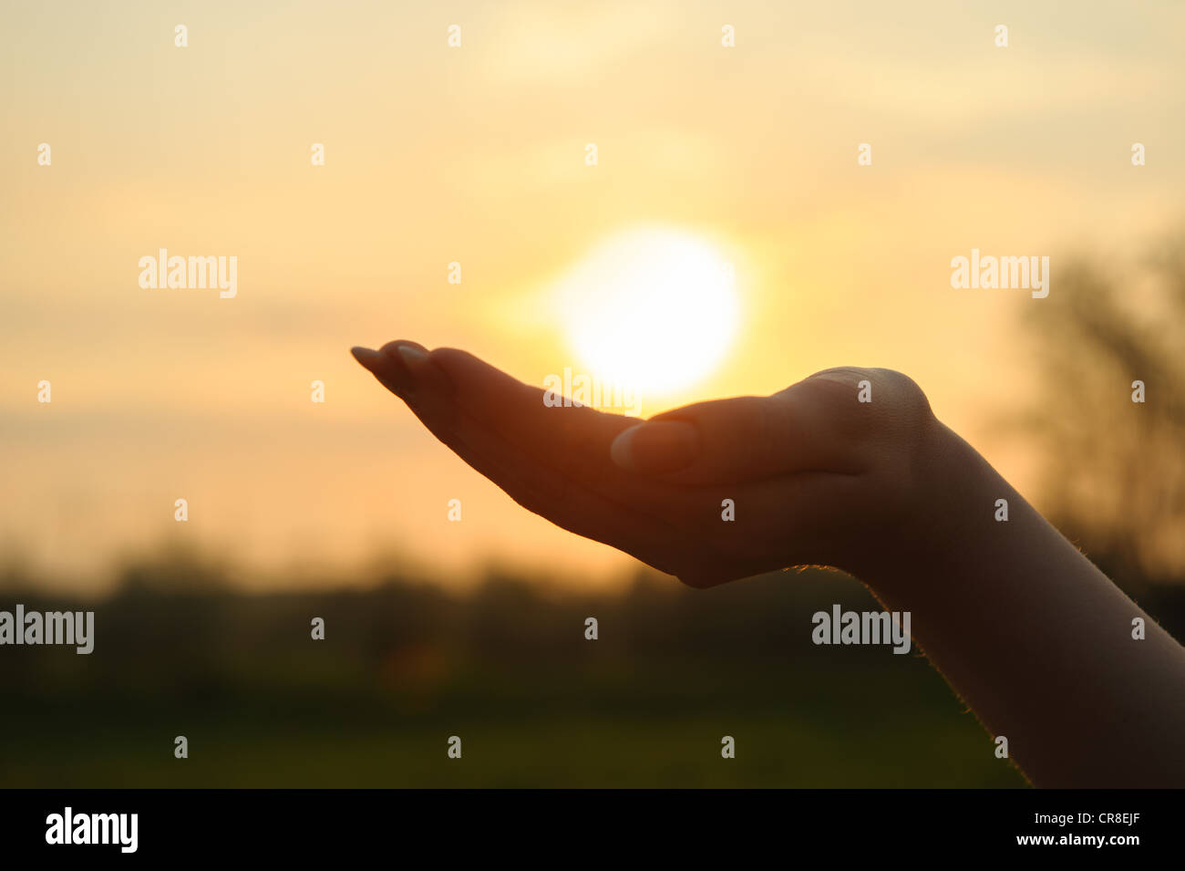 The sunset in hand. Abstract photography in backlit Stock Photo - Alamy