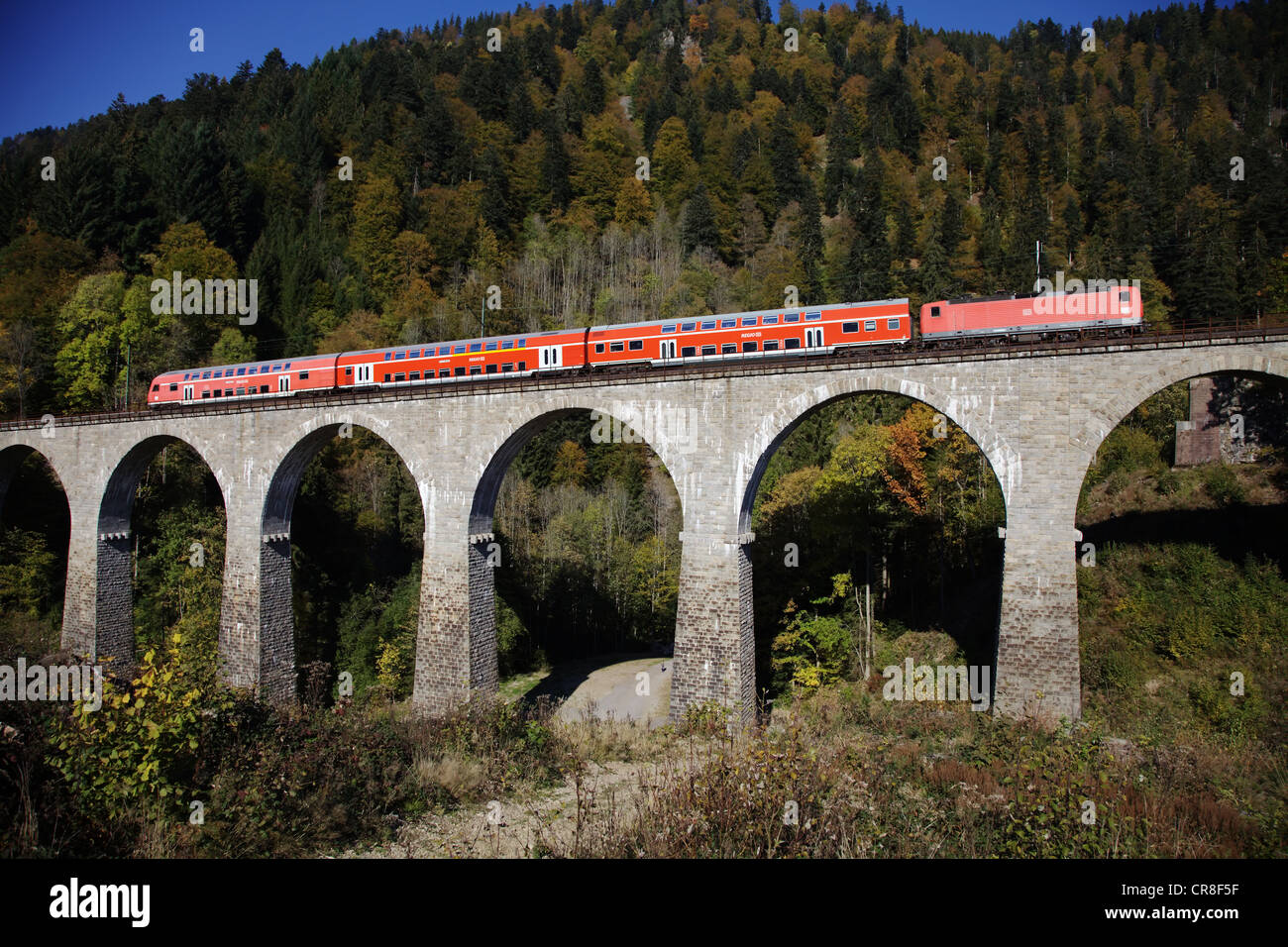 Hoellentalbahn crossing the Ravenna viaduct in Hoellental valley near ...