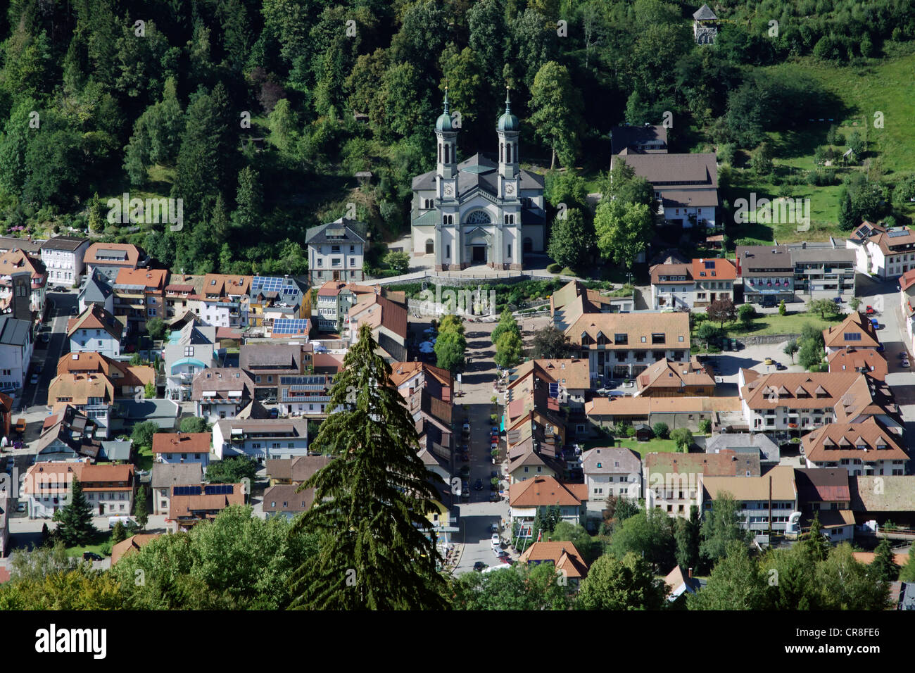 Todtnau with the Parish Church of St John, Black Forest mountain range ...